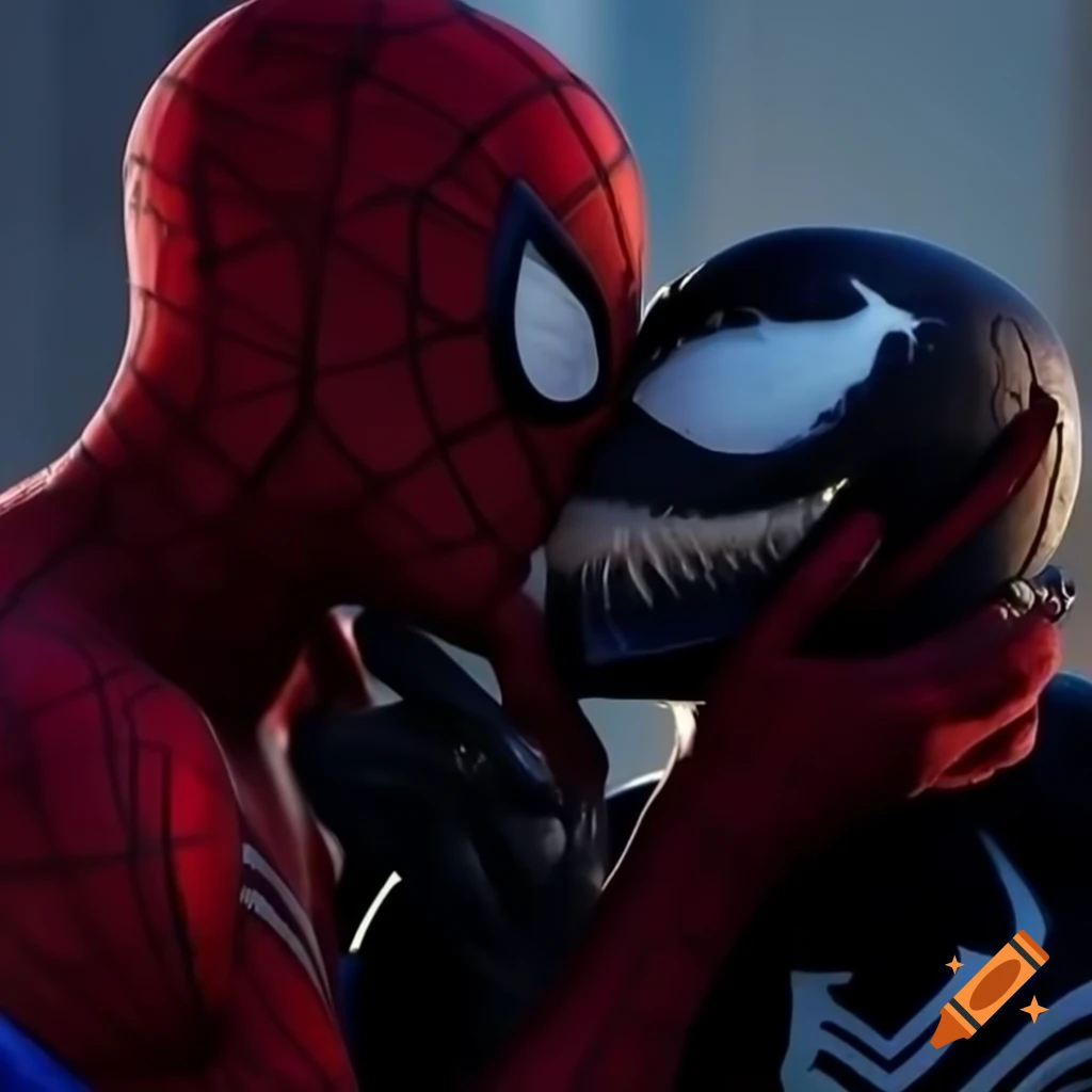 Spiderman kissing venom, a captivating comic book moment on Craiyon