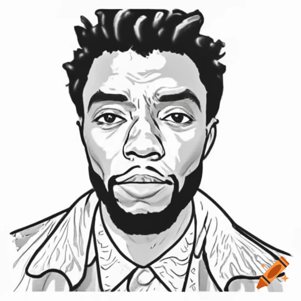 Blank coloring page featuring Chadwick Boseman outline on Craiyon
