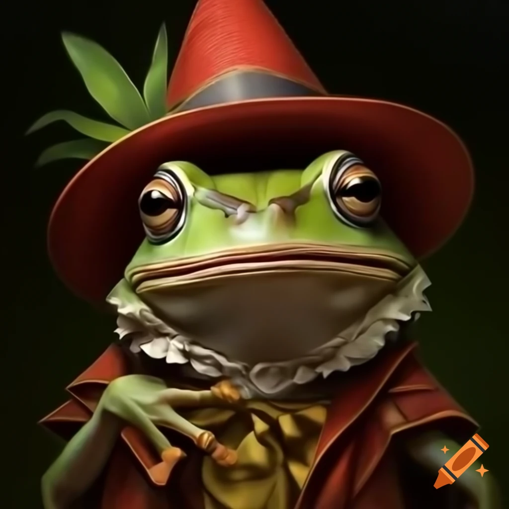 Frog in fancy dress painting on Craiyon