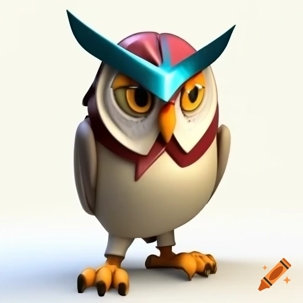 Cartoonish owl with bicycle helmet and speaking mouth in vibrant colors ...