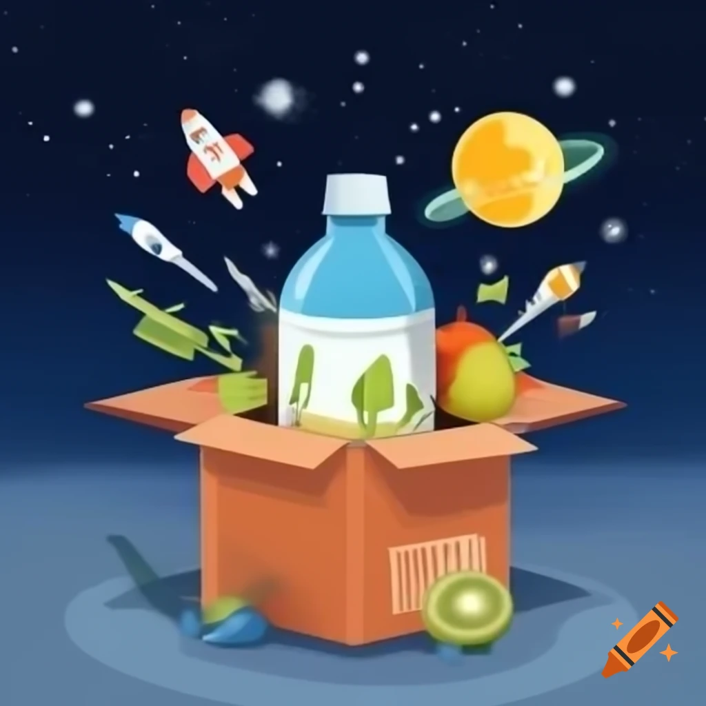 Energy drink bottle with rocket packaging against cosmic background on ...