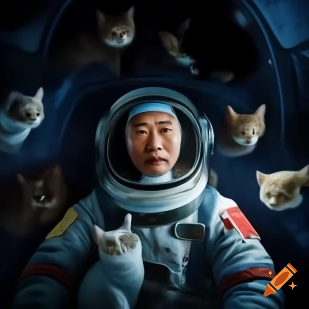 Chinese man in space with cats on Craiyon