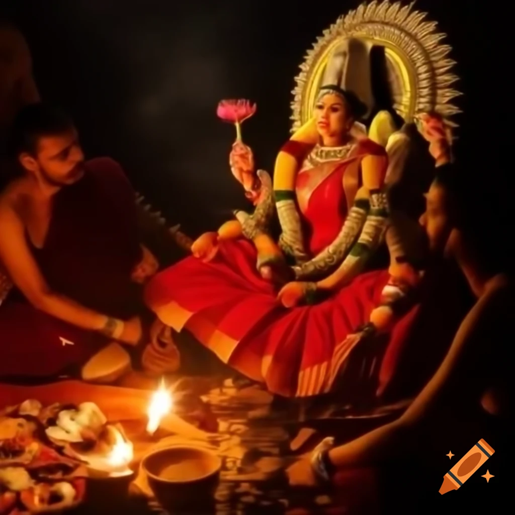 Priest in traditional attire performing Laxmi Puja in front of sacred ...