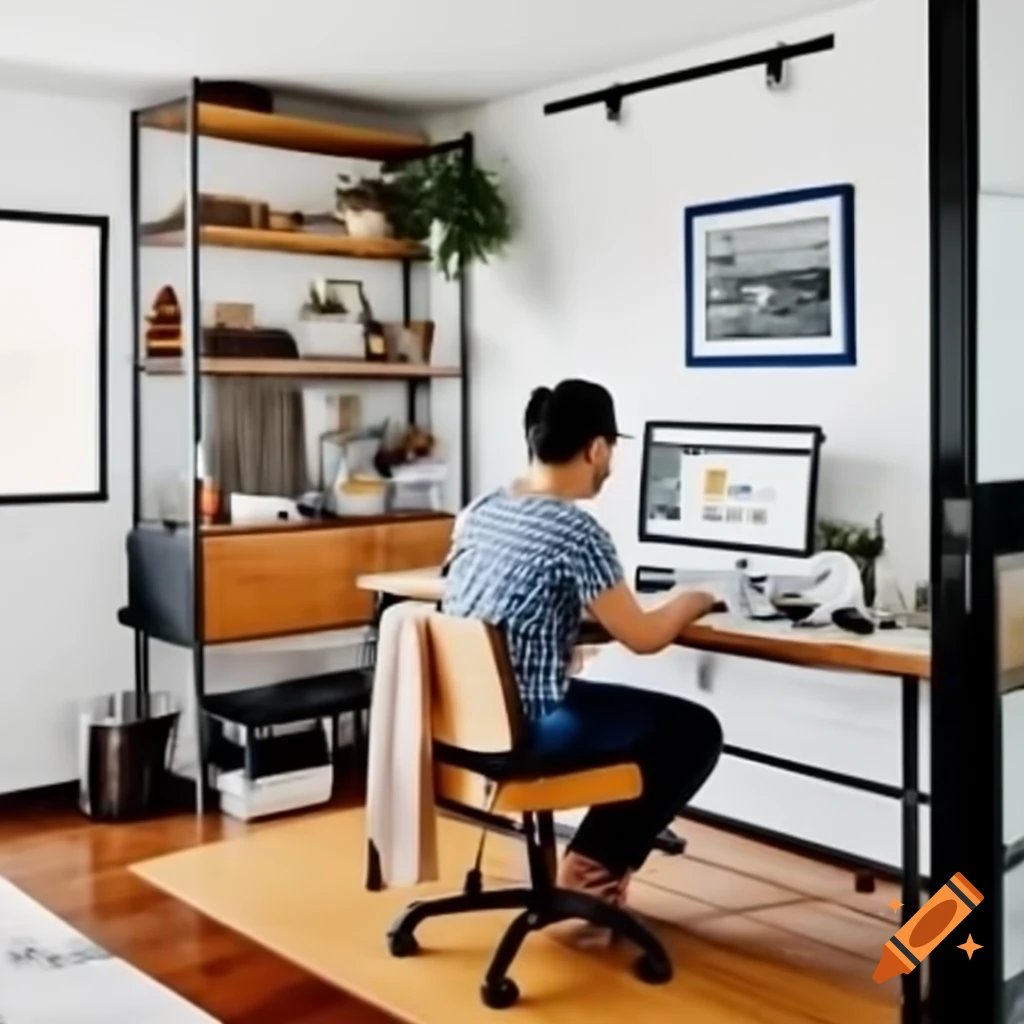 Home workstation setup for remote work with marketing tools on Craiyon