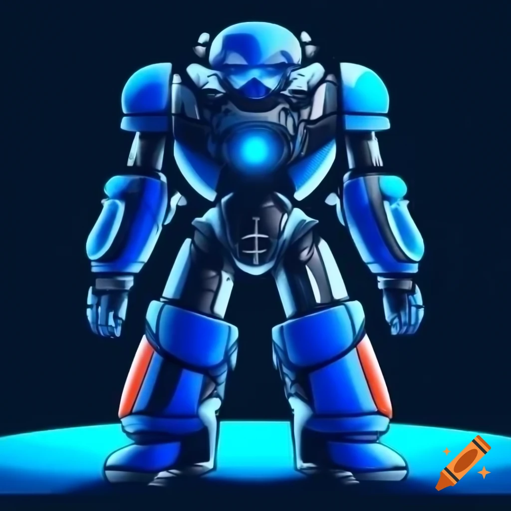 Vibrant blue robot made of spherical components against a clean ...