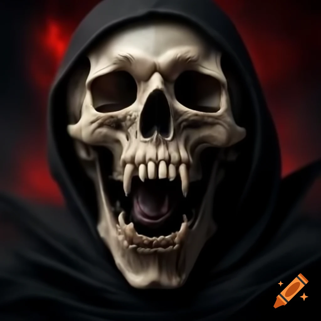Skull of a vampire featuring long fang teeth on Craiyon