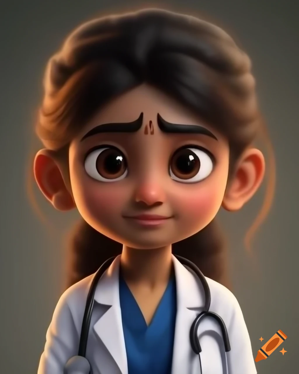 Animated Indian doctor with stylish scarf focusing on work on Craiyon