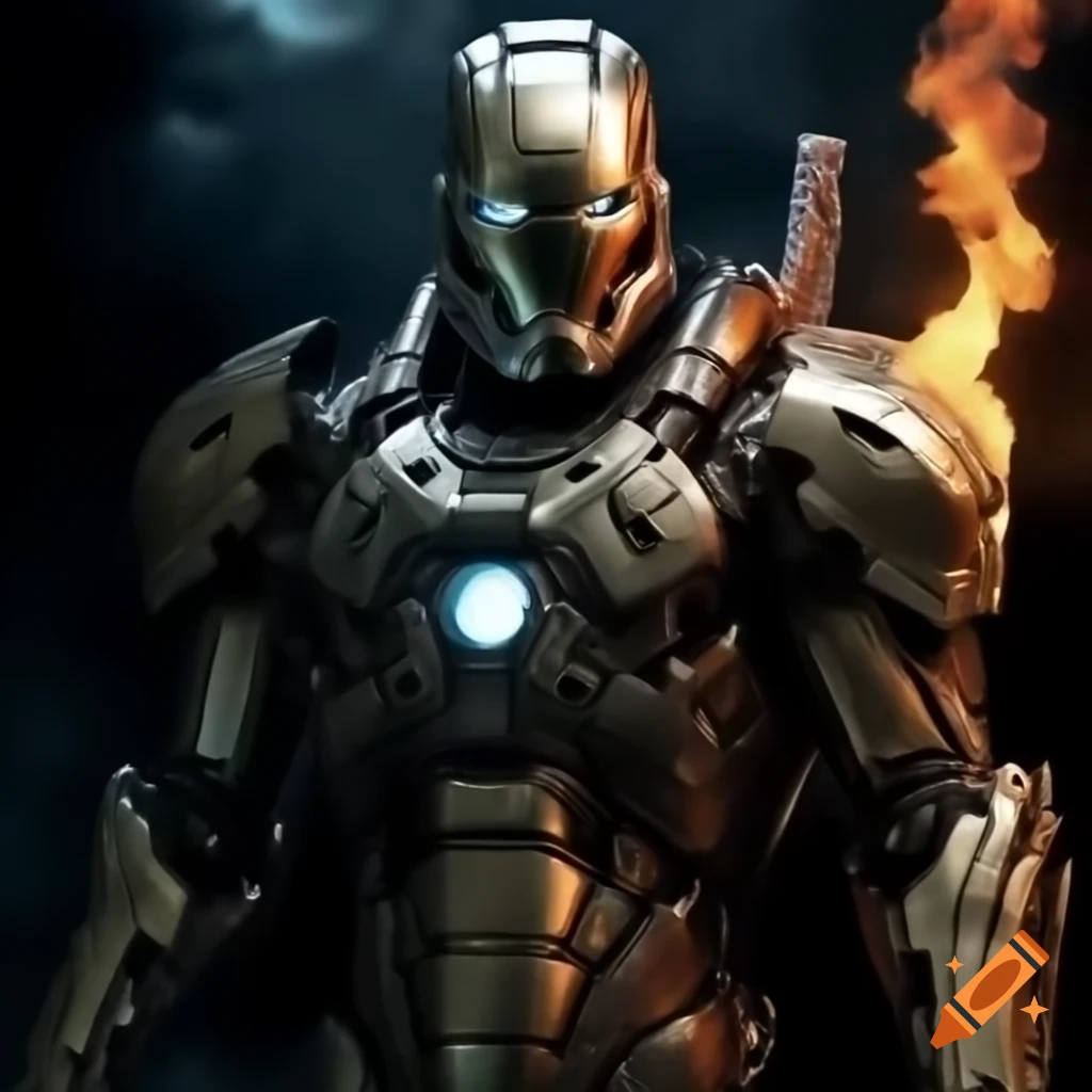 Iron figure equipped with items made of iron on Craiyon