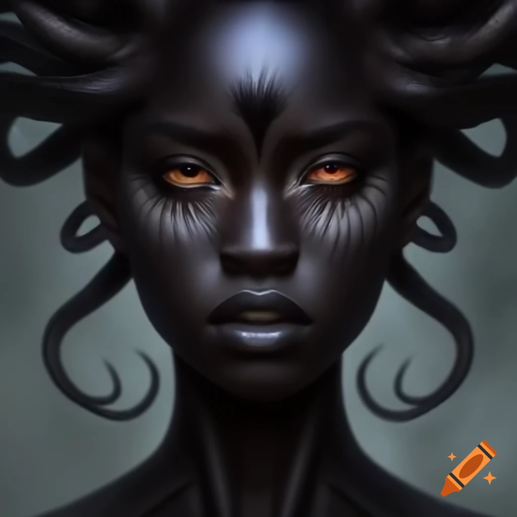 Striking portrait of melanated black woman lilith with intricate makeup ...