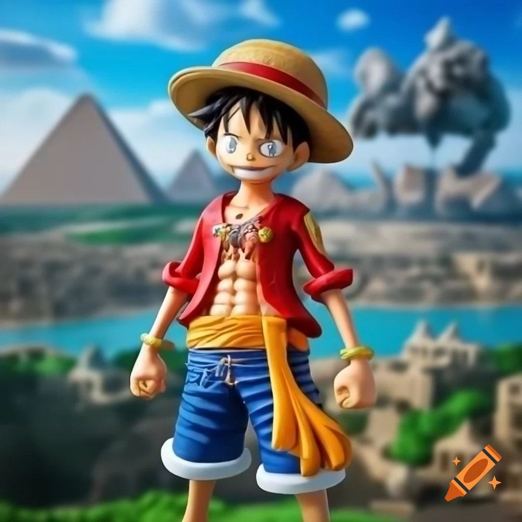 Dynamic anime portrayal of monkey d. luffy posing in front of iconic ...