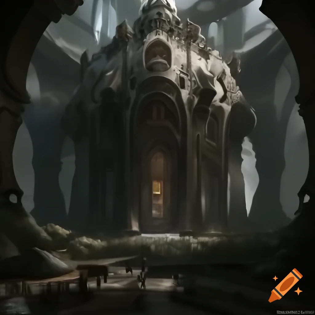 Colossal structure blending baroque and futuristic industrial styles ...