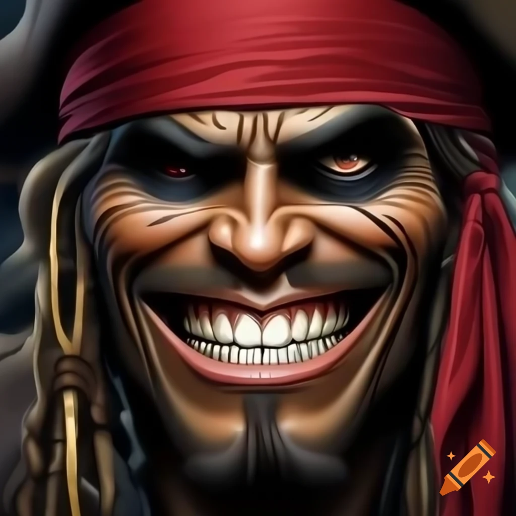 Realistic illustration of smiling pirate with an eye patch on Craiyon