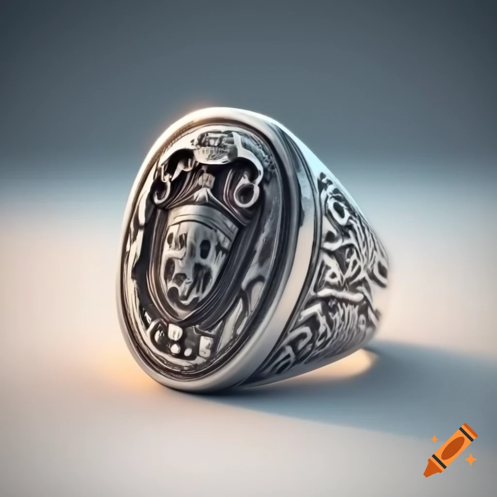 Intricate silver ring with vintage engravings and polished finish on ...