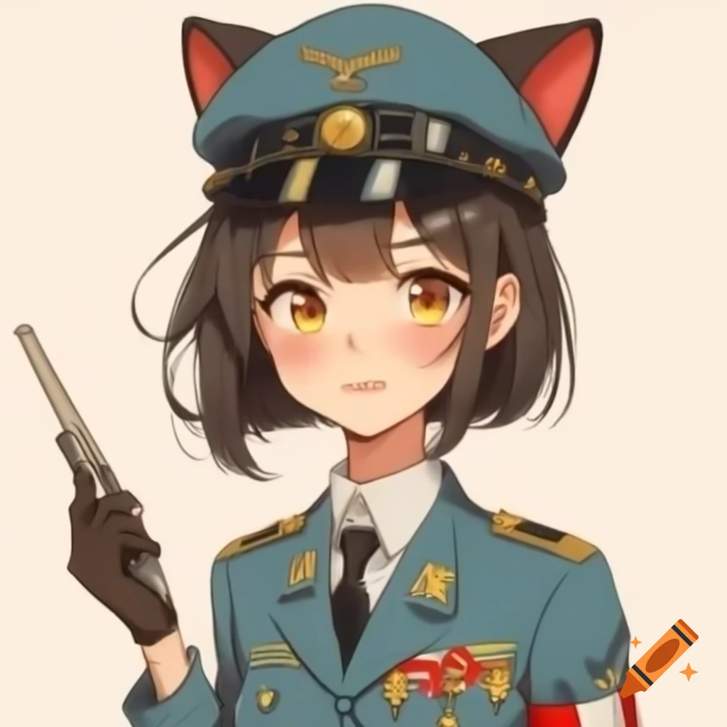 Anime style neko girl in WWII German uniform holding a Kar 98K rifle on ...