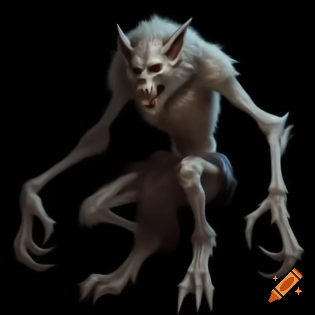 Anime-style ancient undead werewolf with skeletal features and a cane ...
