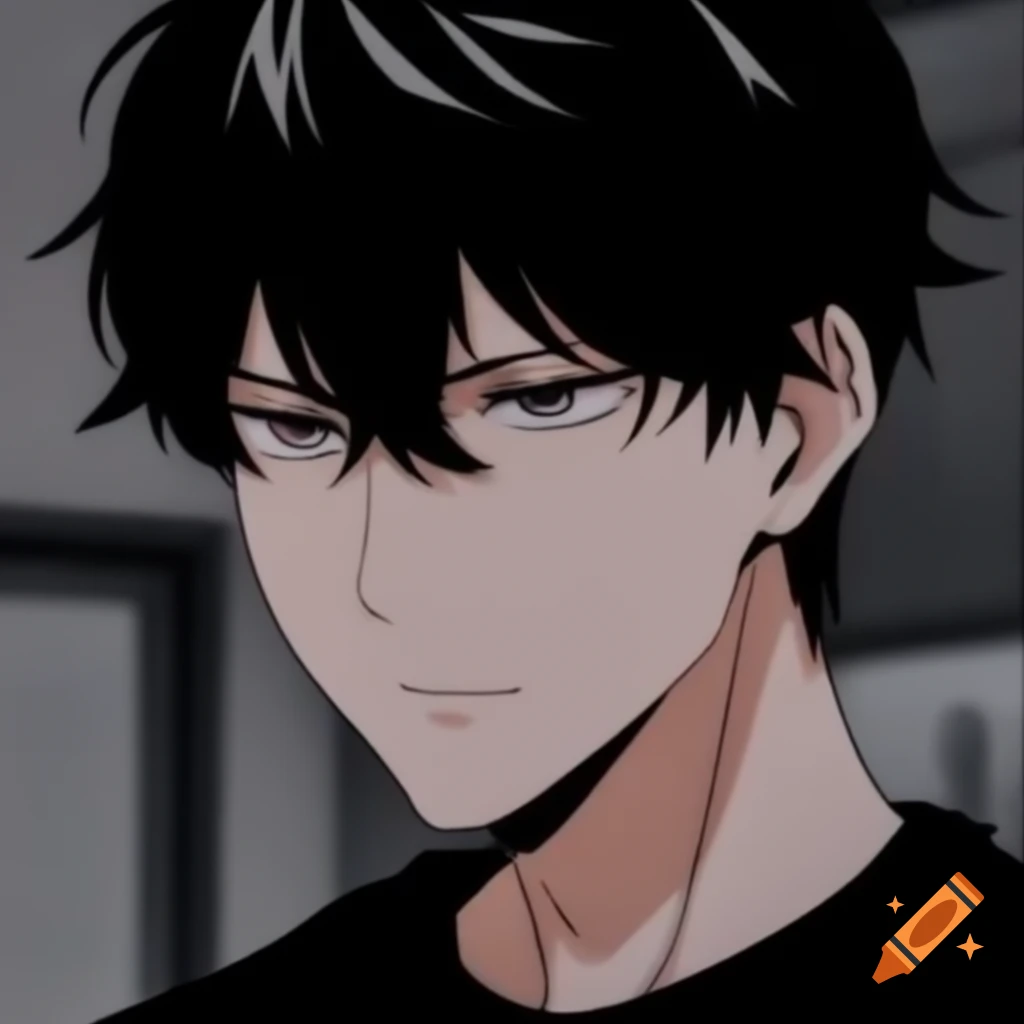 Anime character of a young man with fade haircut, black hair, sharp ...