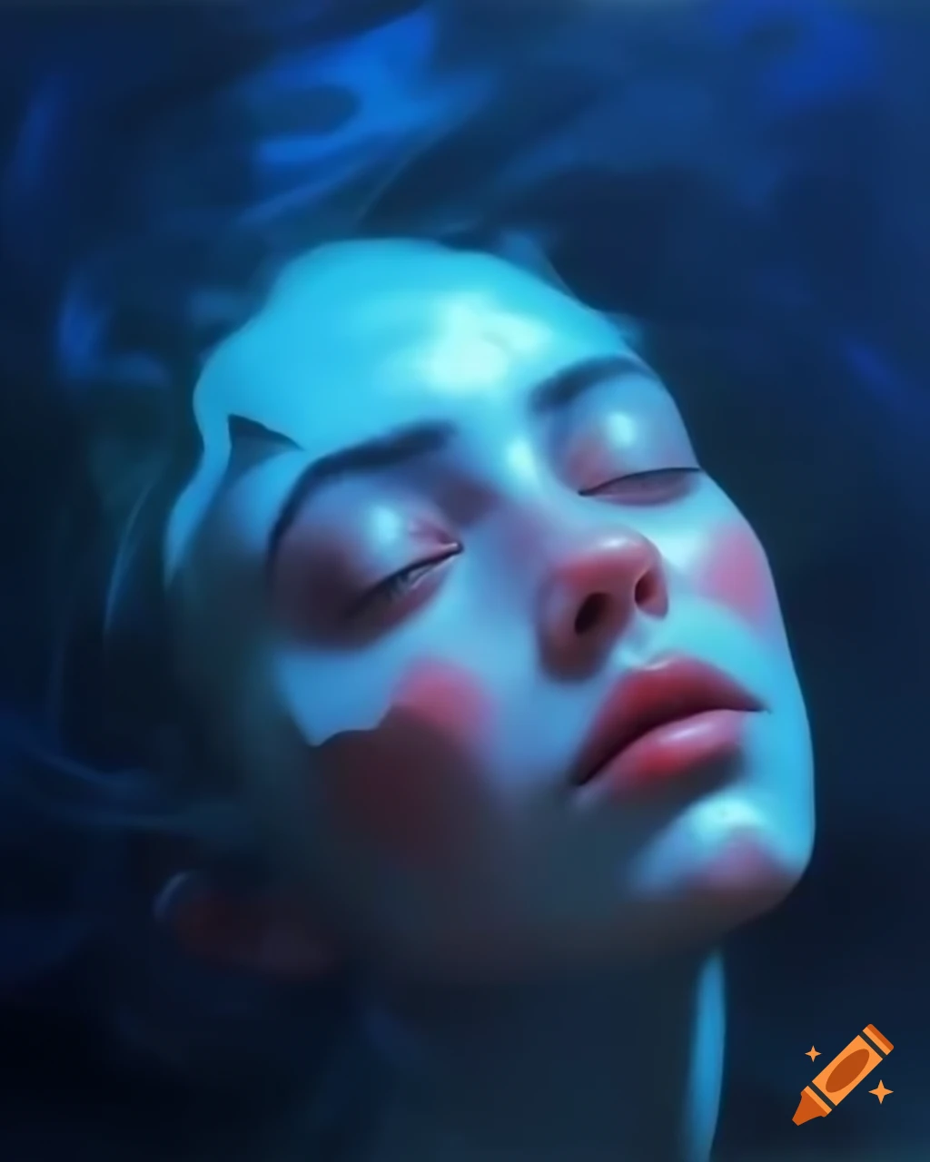 Surreal painting in blue tones evoking melancholic themes on Craiyon