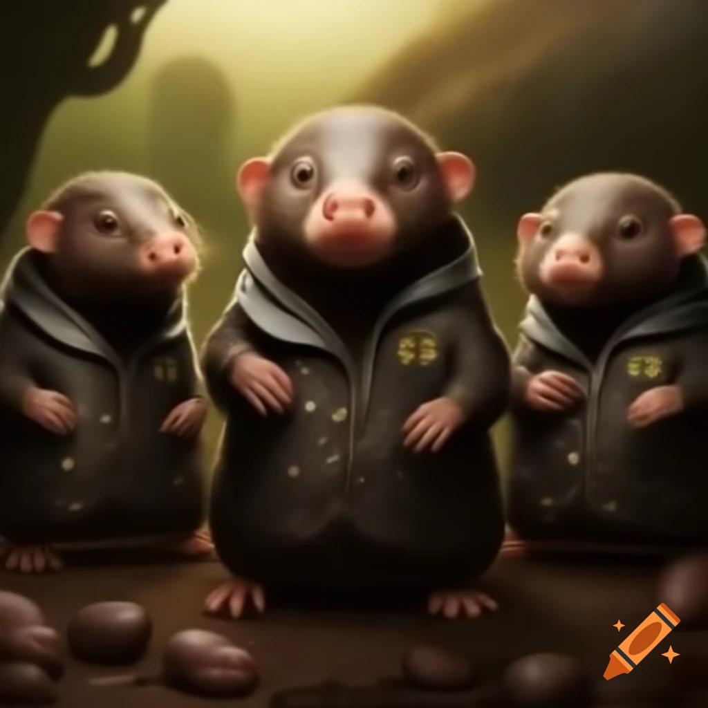 Three humanoid mole-like beings meeting in a subterranean landscape on ...