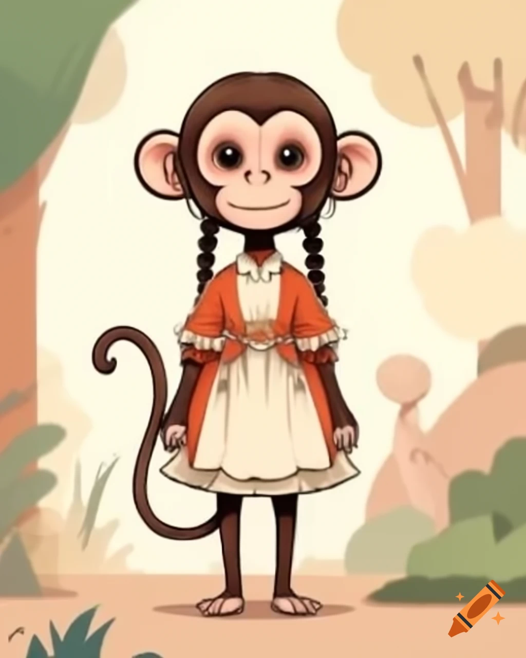 Anthro monkey girl with pigtails in dress at zoo on Craiyon
