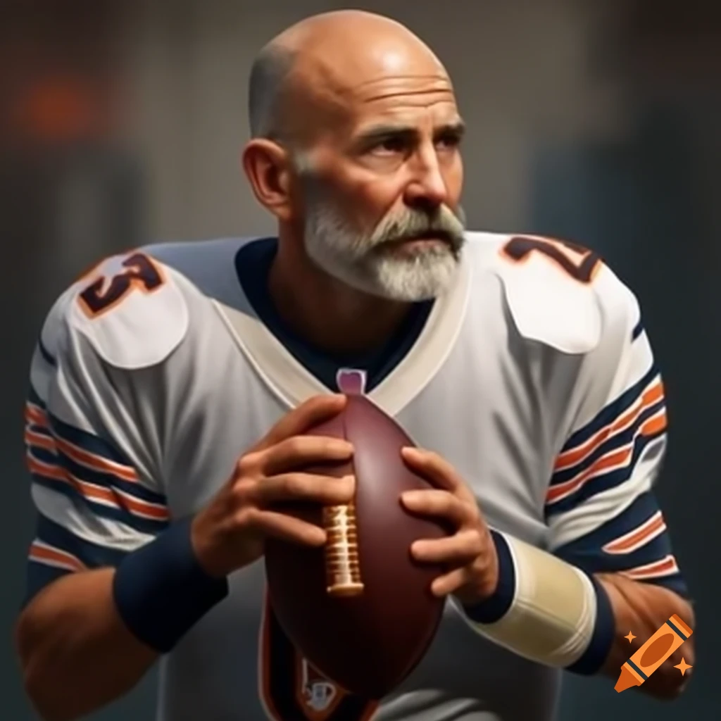 Bald man with grey beard playing quarterback for Chicago Bears in photo ...