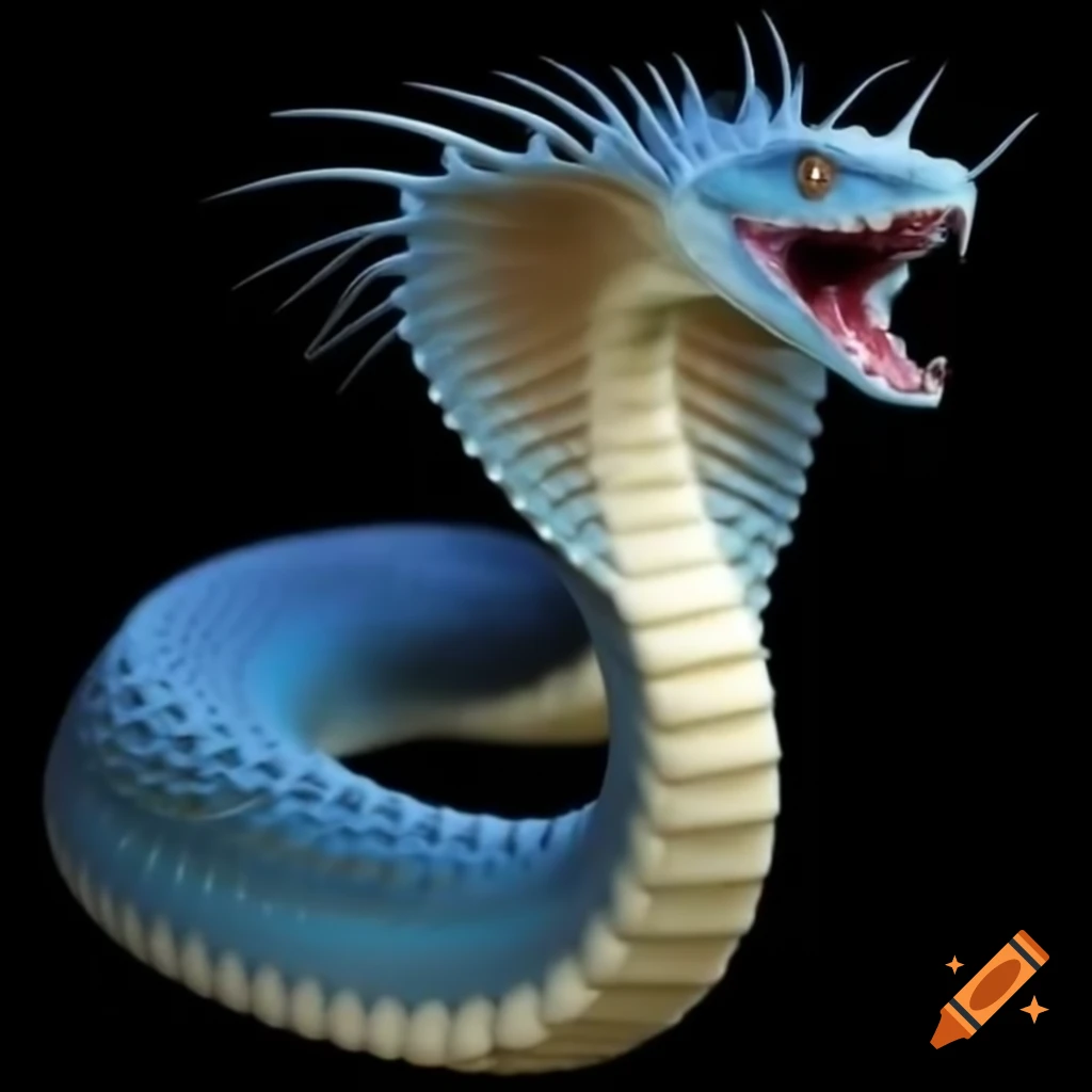 Detailed description of a blue-scaled serpent-like creature with sharp ...