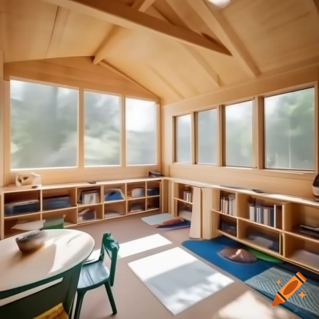 Cozy homeschool shed designed for learning and play with tables and ...