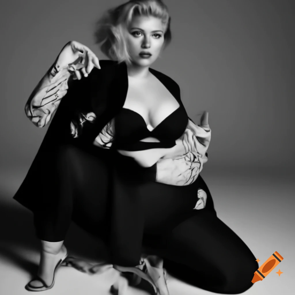 Plus-size elf character inspired by scarlett johansson, full-body view on Craiyon
