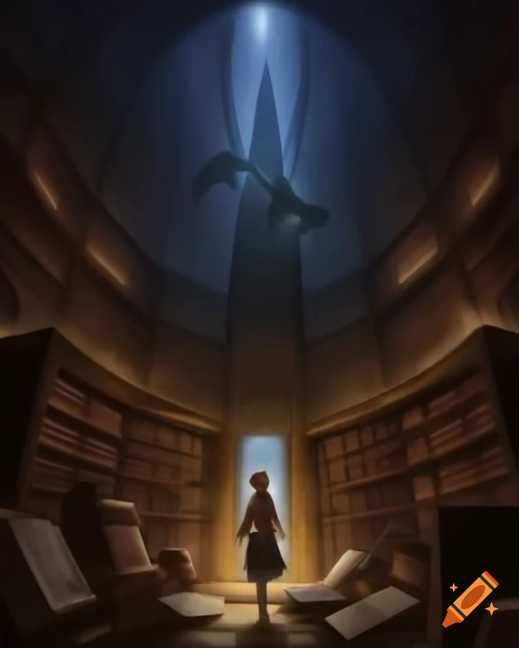 Mystical towering library floating between dimensions with intricate ...