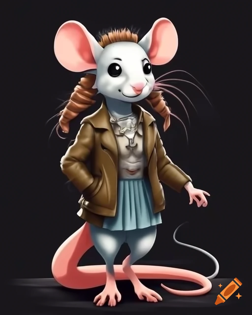 Anthro rat girl in dress and punk jacket with pigtails on Craiyon