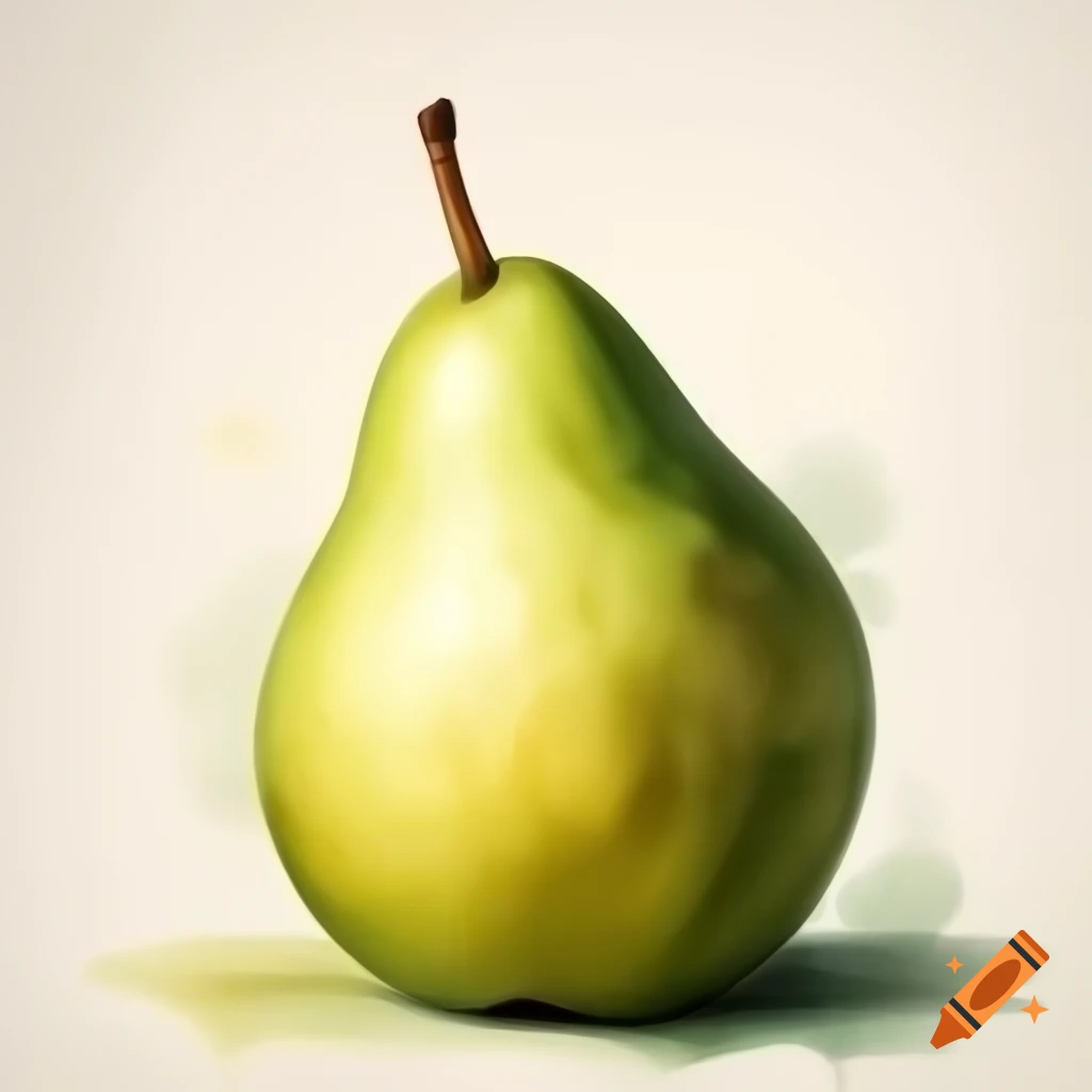 Ripe green pear with yellow hue in watercolor style, medieval aesthetic ...