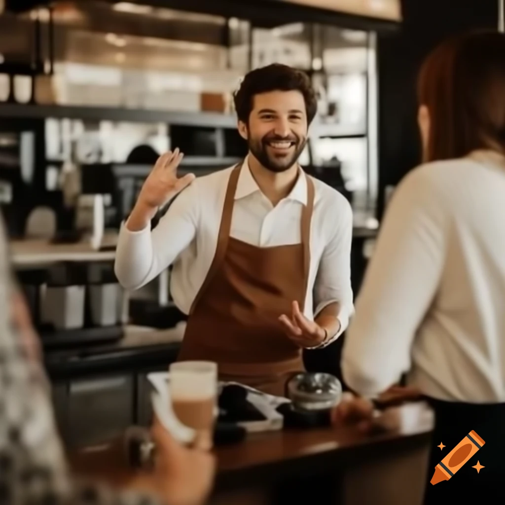 Barista interacting with customer in café, showcasing friendly service ...