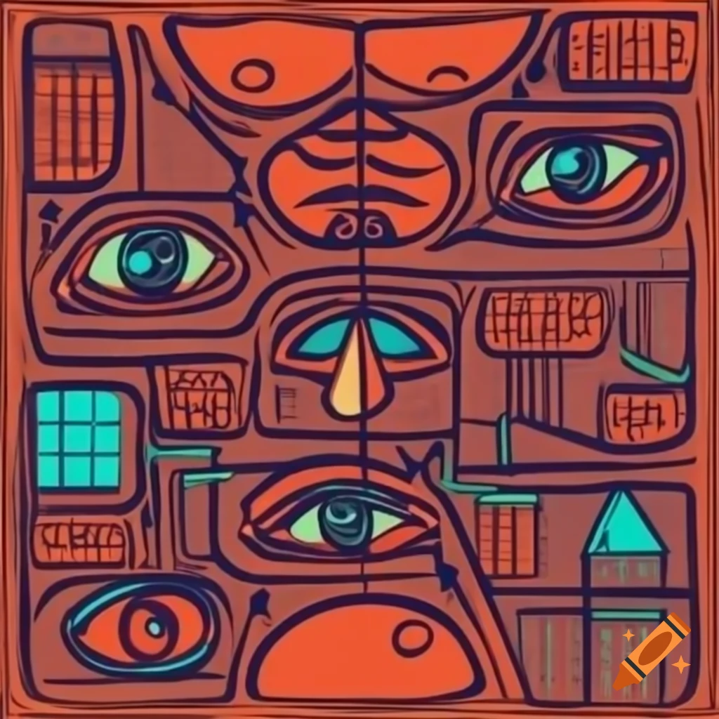 Dadaism-style collage of line graph and astonished eye reflecting ...