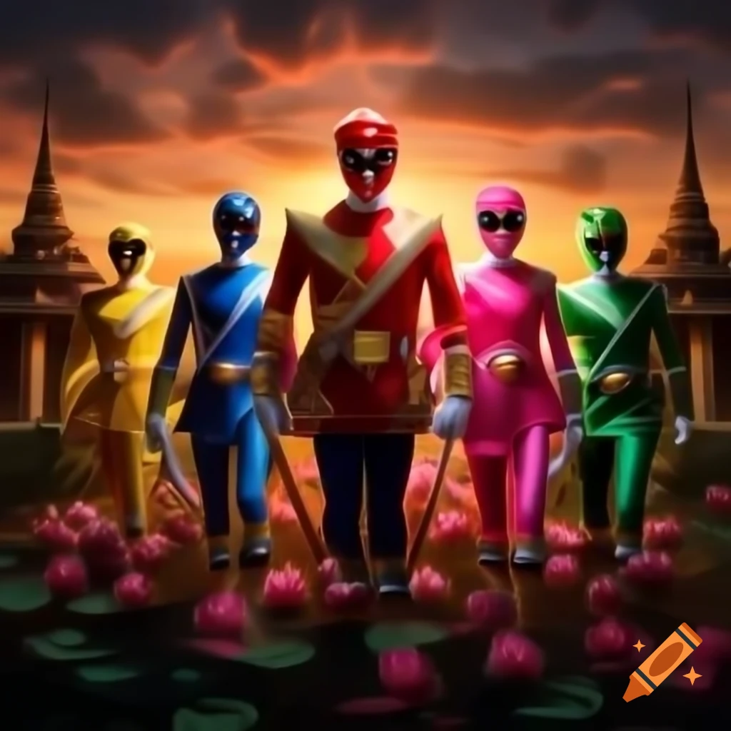 Five heroic rangers in colorful suits inspired by thai culture on Craiyon