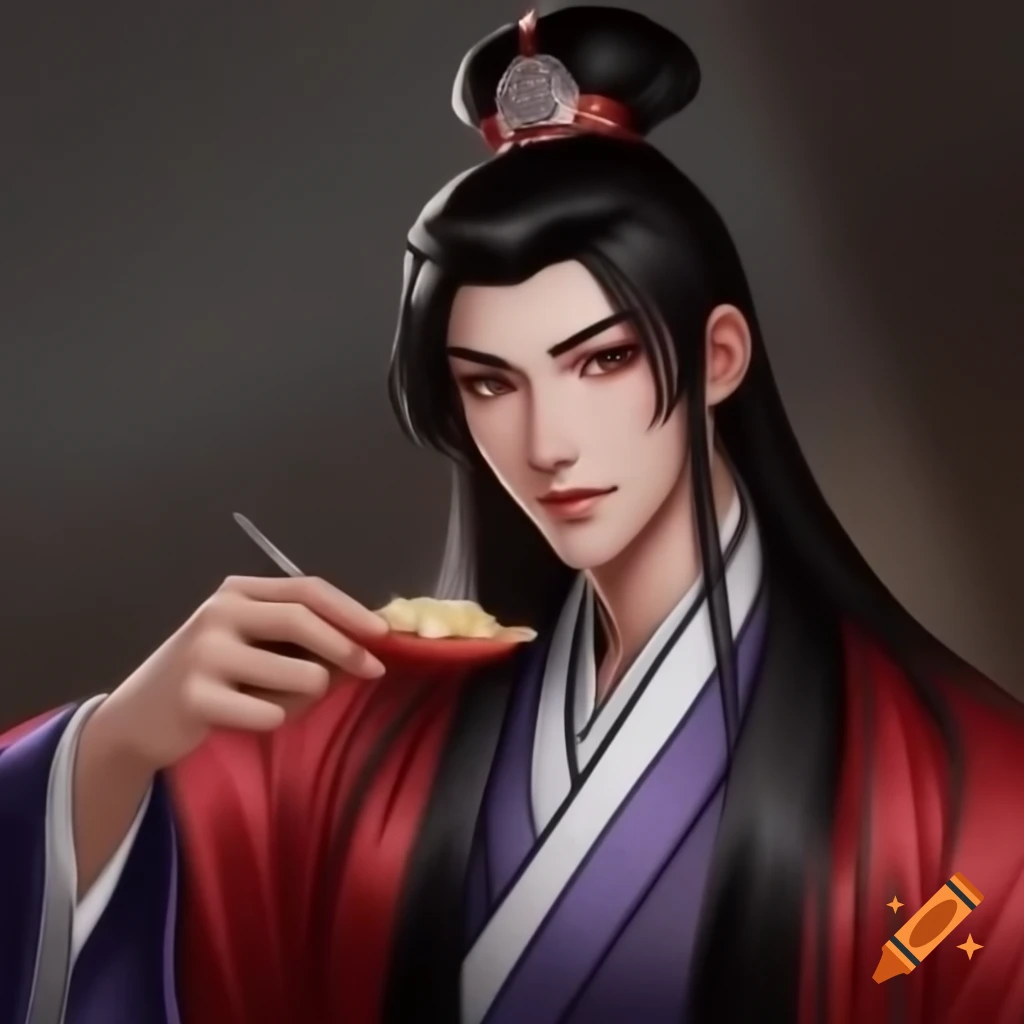 Young man in traditional Chinese attire, elegant pose in WLOP art style ...