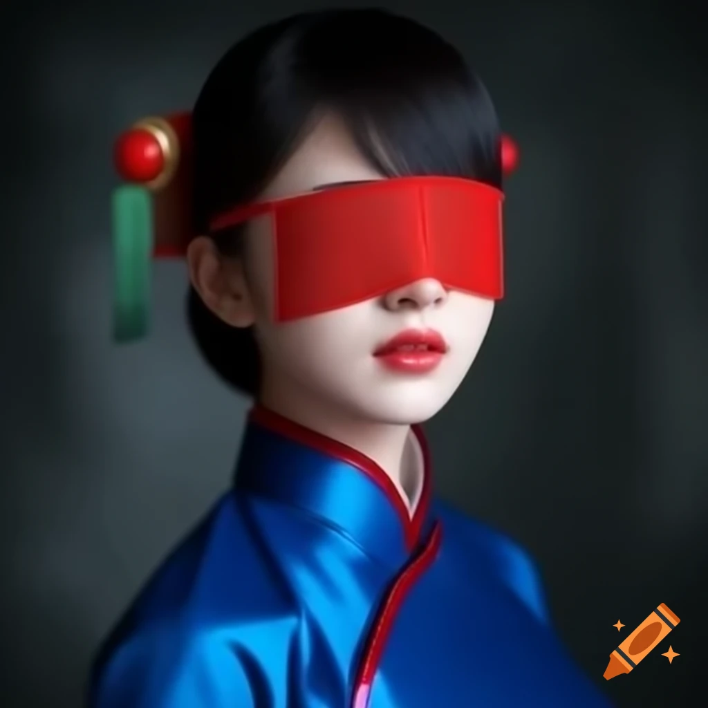 Girl dressed as chun li, blindfolded on Craiyon