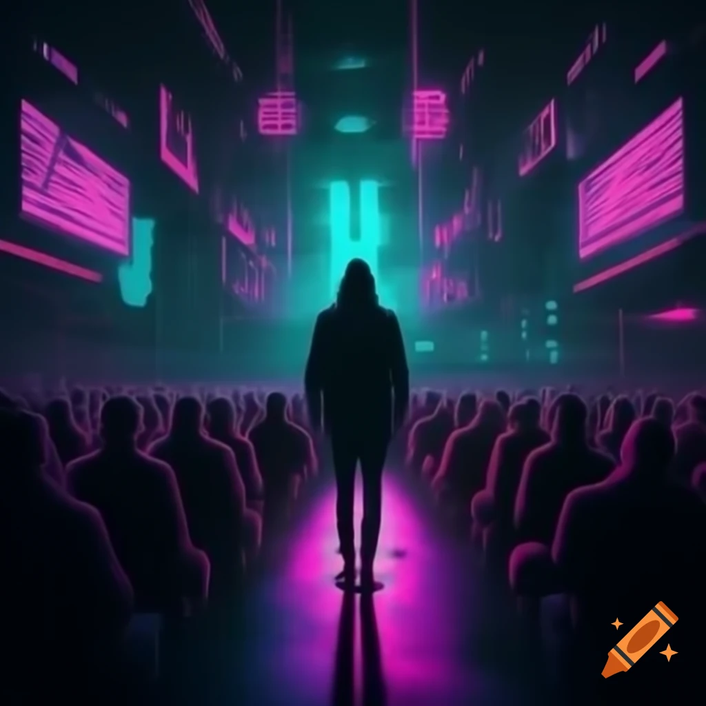 Cyberpunk poster with neon typography and hacker face illustration on ...