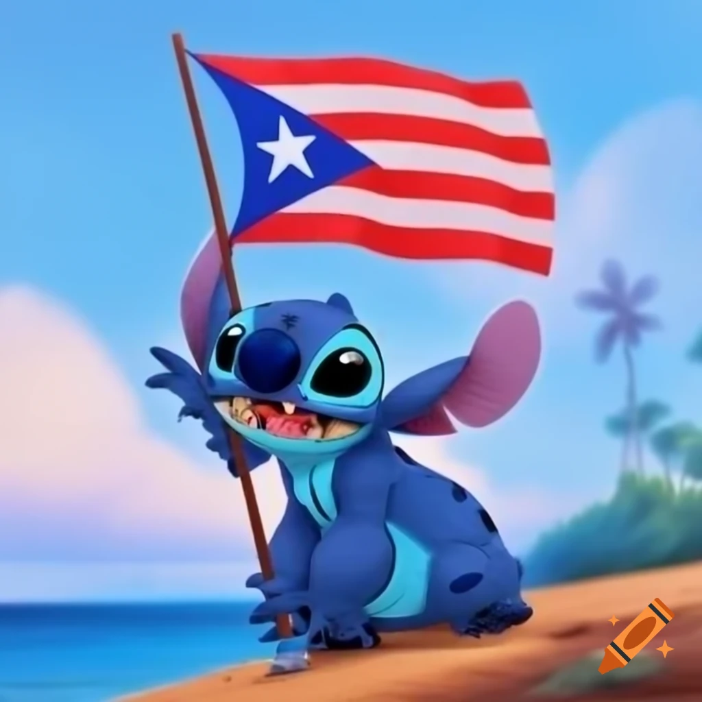 Lilo and Stitch characters with Puerto Rican Flag background on Craiyon
