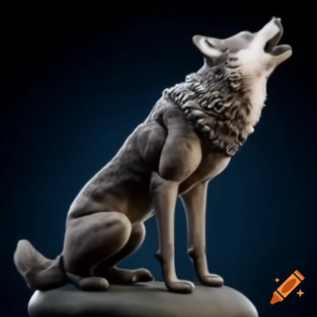 Cinematic young woman crouched on rock as wolf howls at moon on Craiyon