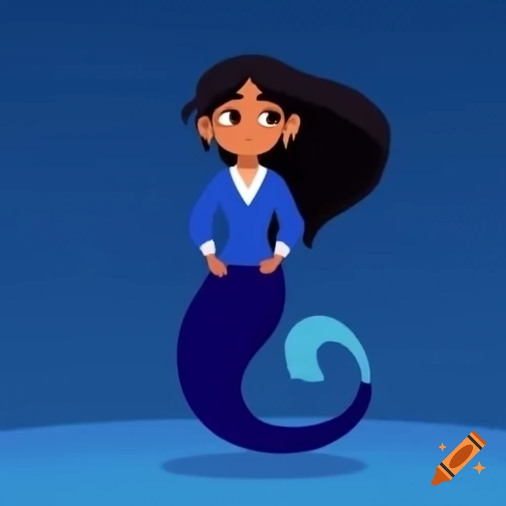 Genie nerd girl with dark blue tail and v-neck sweater, unique ...
