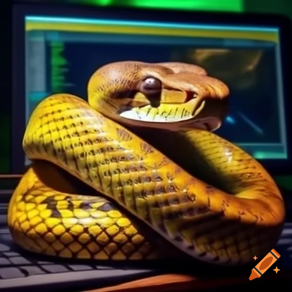 Photo-realistic yellow boa constrictor exploring computer screen on Craiyon