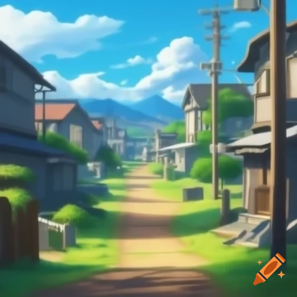 Scenic anime town illustration on Craiyon
