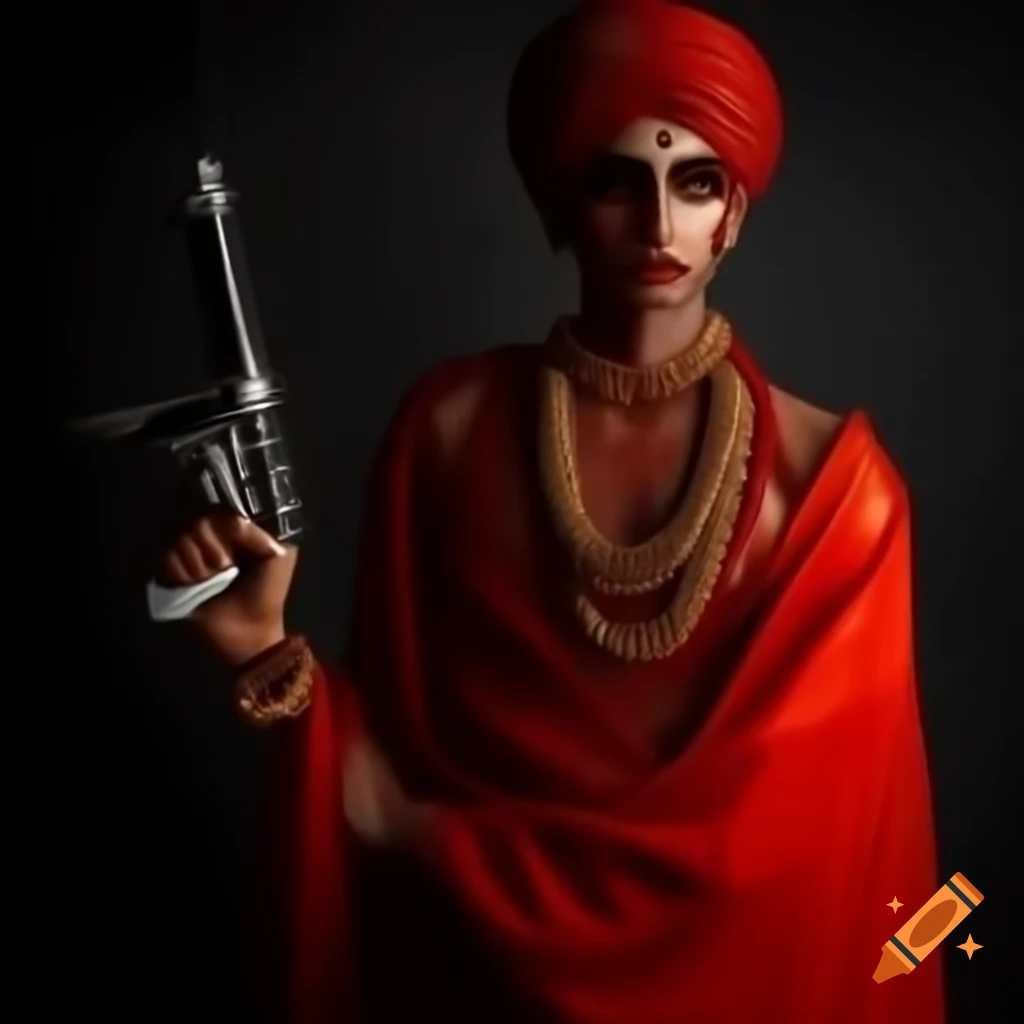 Captivating villain in avant-garde attire inspired by traditional red ...