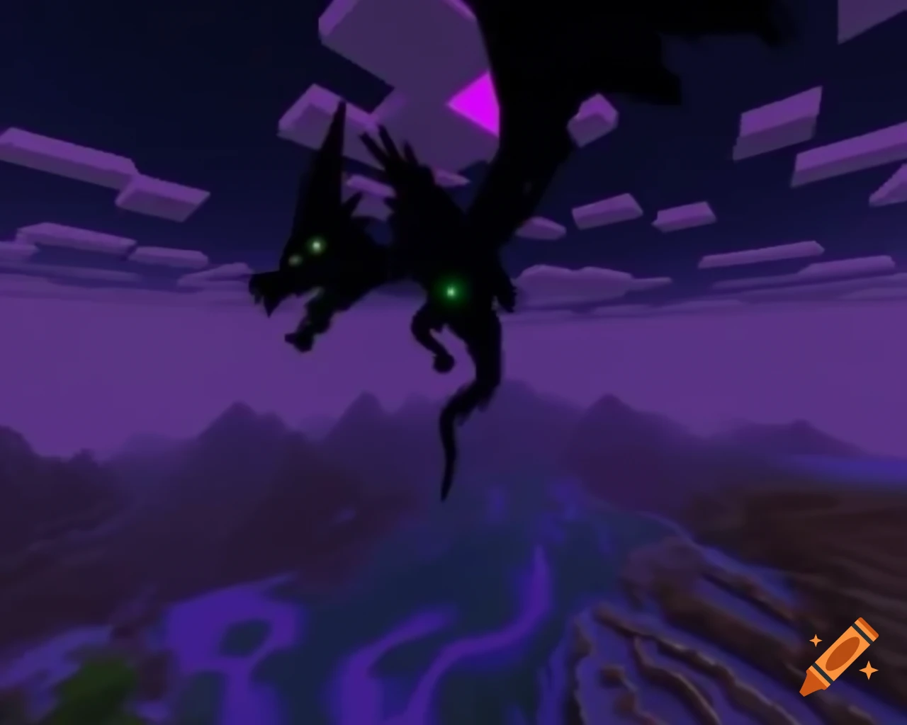 Minecraft end dimension landscape with glowing ender dragon and cosmic ...