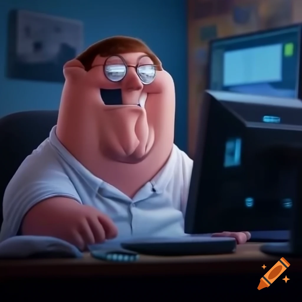 Peter Griffin character engaged in hacking on a computer on Craiyon