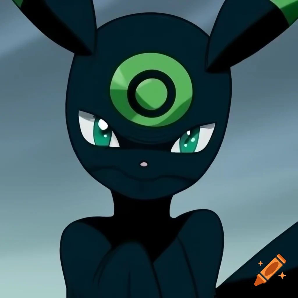 Umbreon as a shadowy ninja with glowing emerald rings on Craiyon