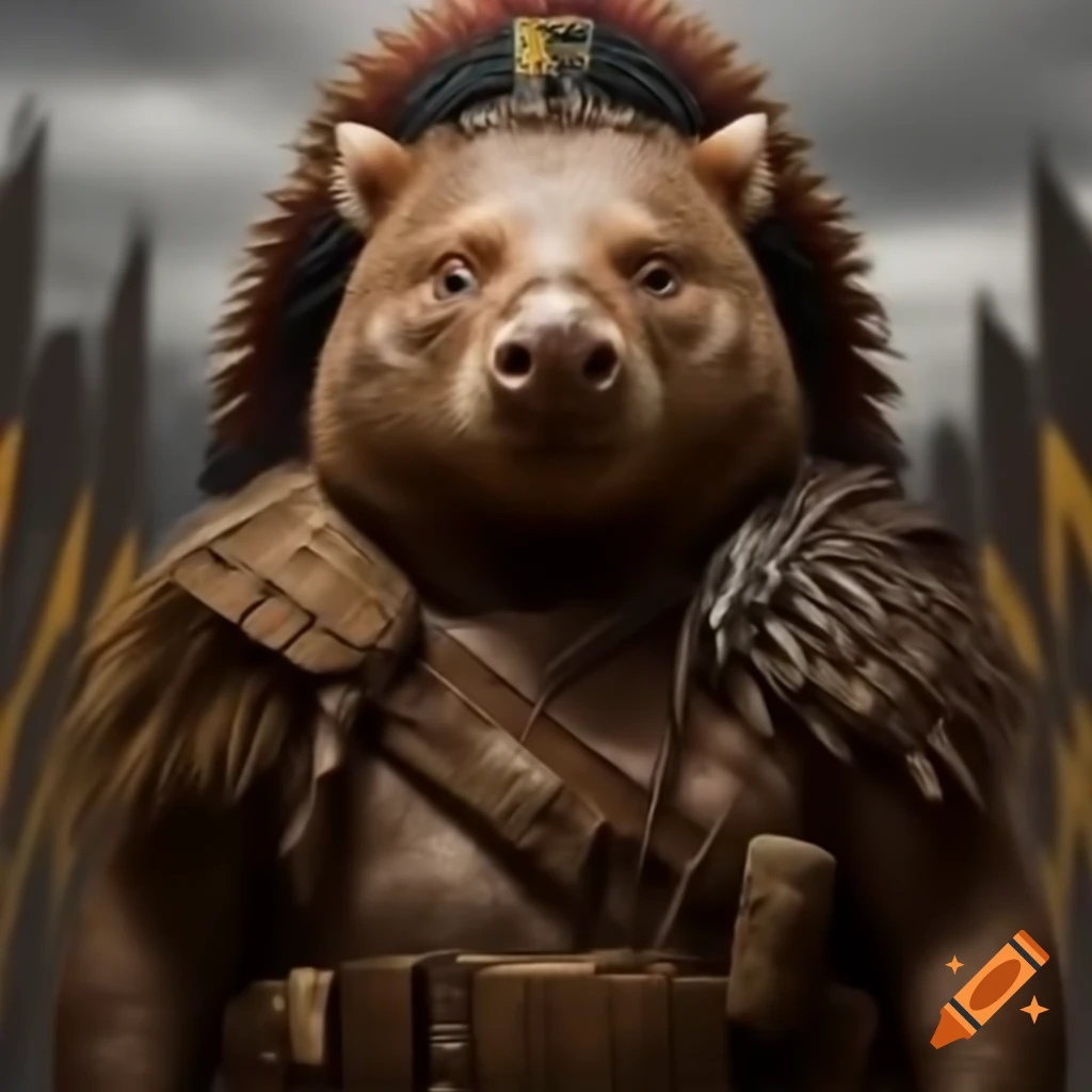 Tribal warrior Chief Wombat, proud fighter with a bright background on ...