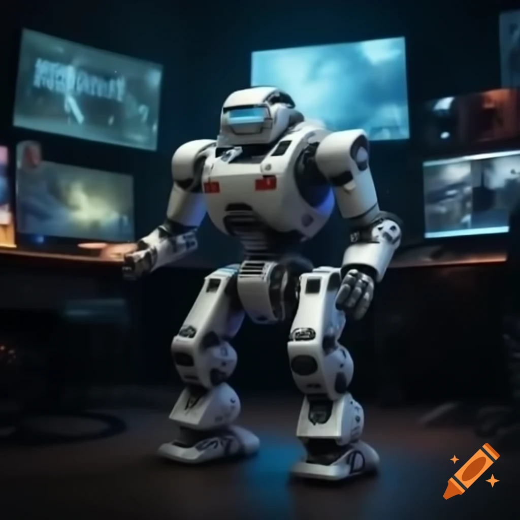 Robot sitting at PC streaming on Kick and Twitch on Craiyon