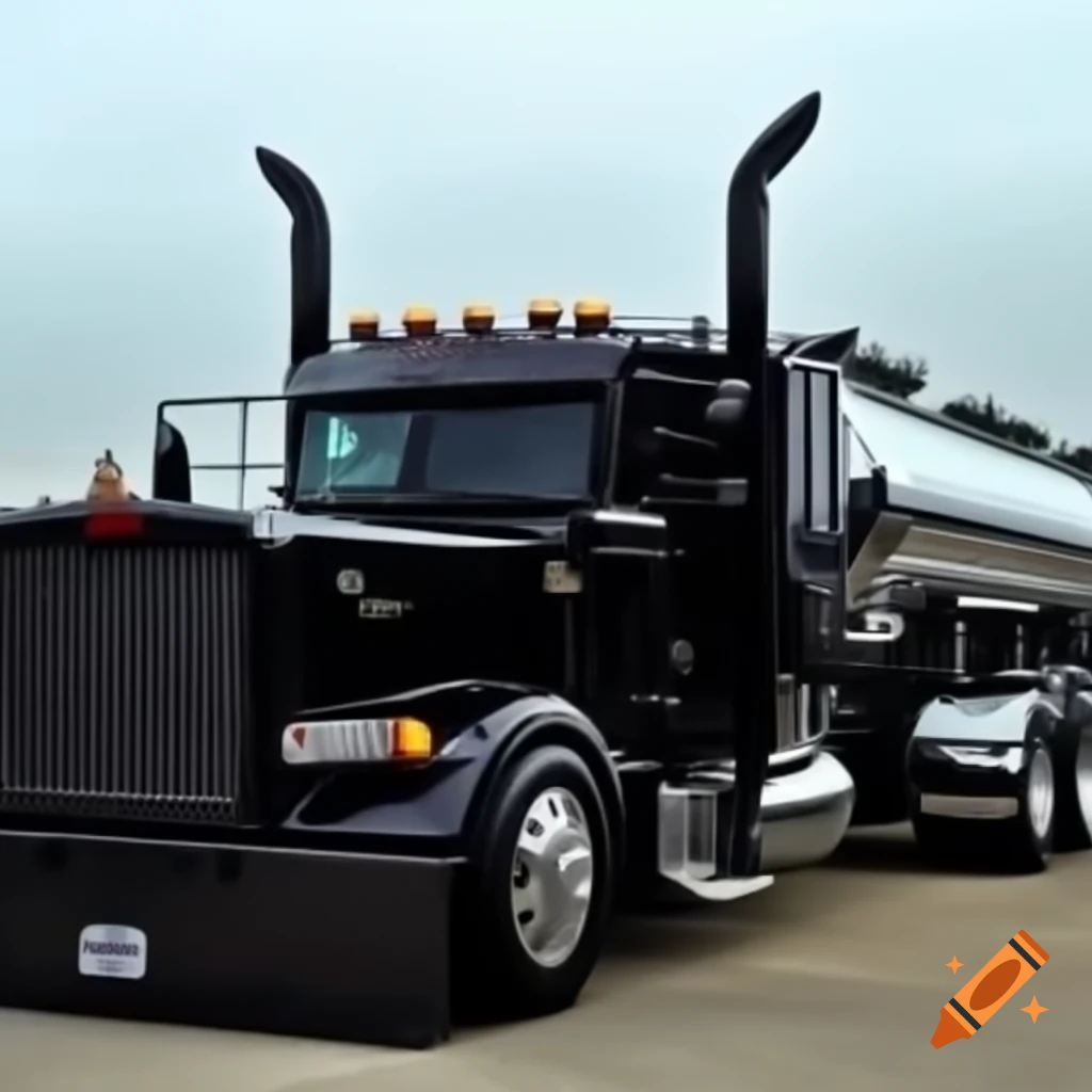 Custom black Peterbilt truck with milk tanker on Craiyon