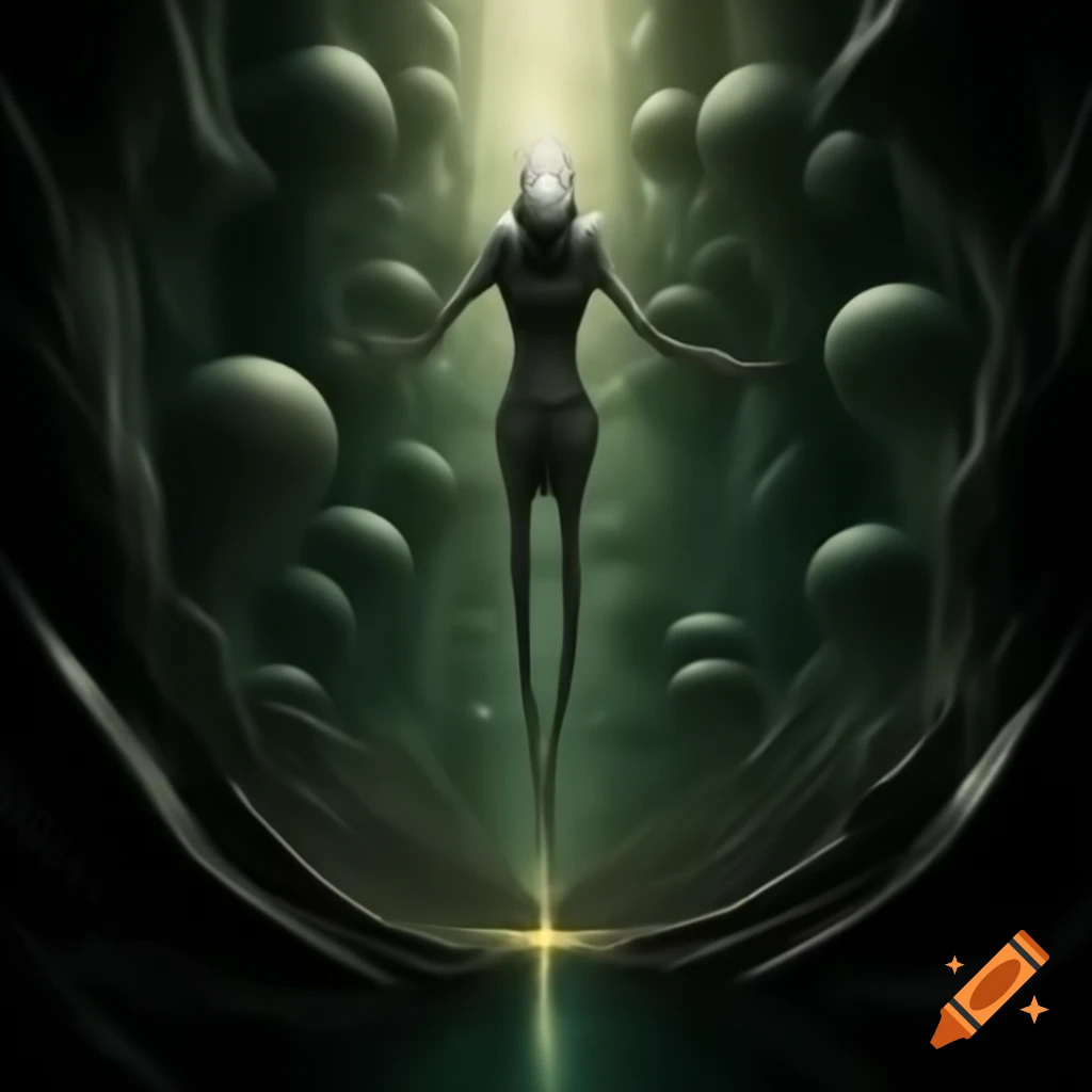 Realistic alien in beam of light from levitating UFO on Craiyon