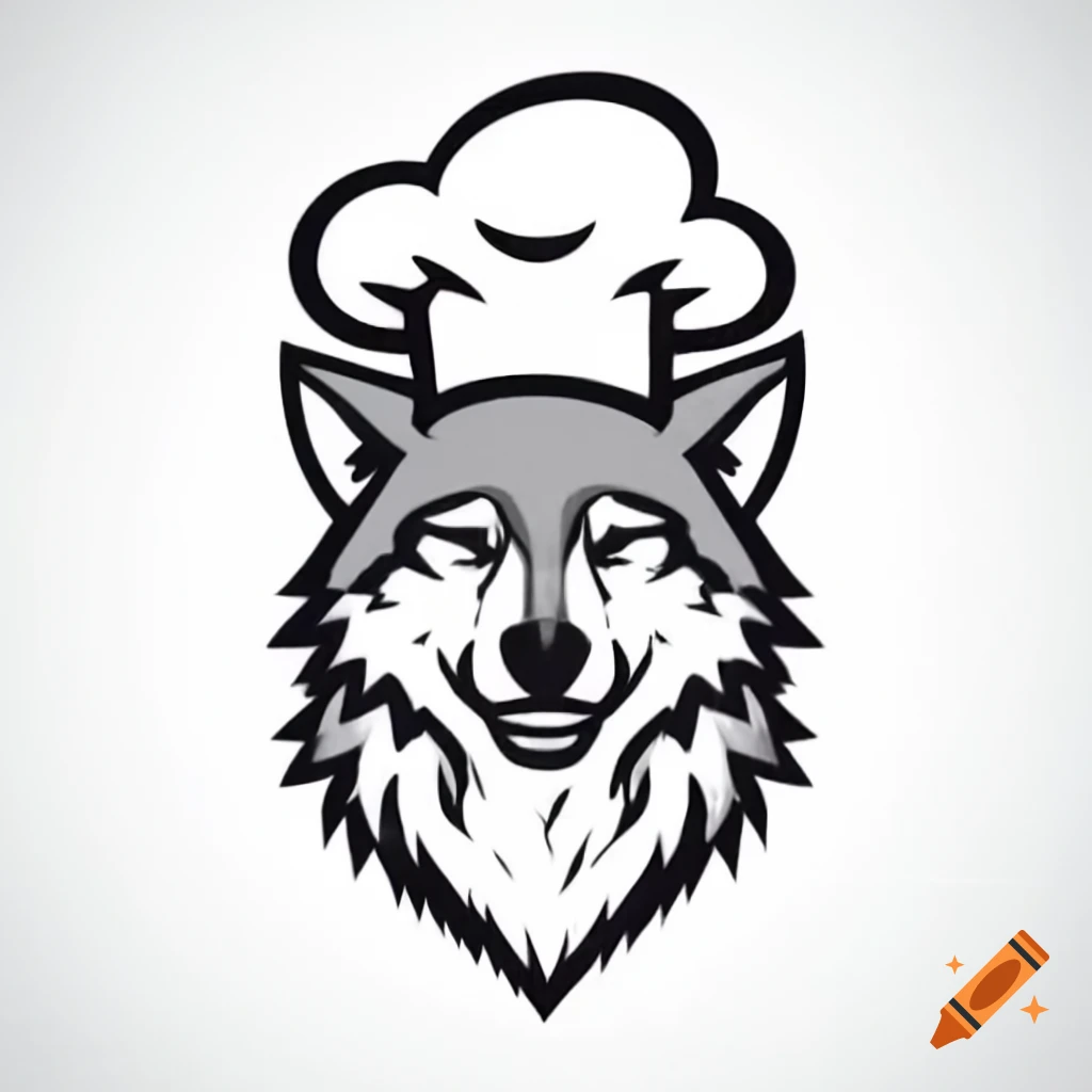 Logo featuring a playful wolf in a chef hat on Craiyon